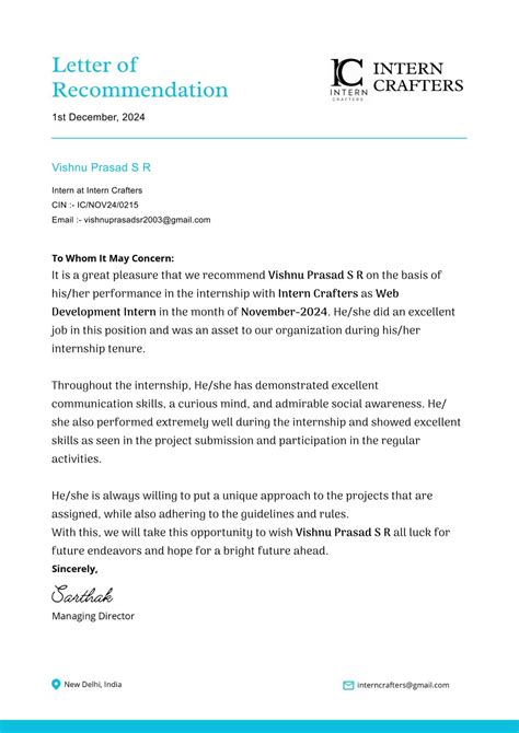 Vishnu Prasad On Linkedin Gratitude Recommendationletter Internshipexperience Interncrafters