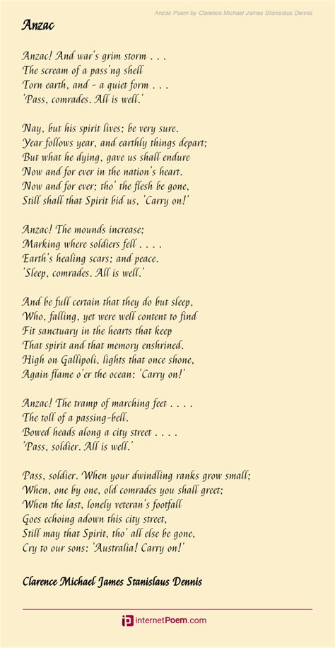 Anzac Poem By Clarence Michael James Stanislaus Dennis