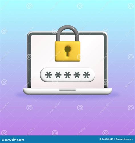 3d Rendering Laptop With Lock And Password On Screen Stock Illustration