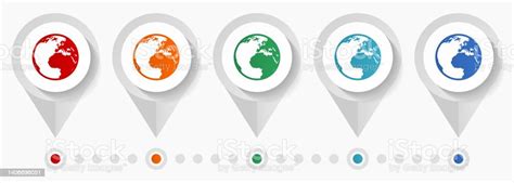지구 세계 개념 벡터 아이콘 편집 가능한 인포 그래픽 템플릿 다채로운 평면 디자인 포인터 세트 0명에 대한 스톡 벡터 아트 및 기타 이미지 Istock