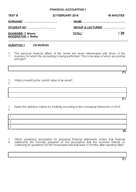 Fa1 Class Test 1b Feb 2019 Qp Only Financial Accounting 1 Test B 22