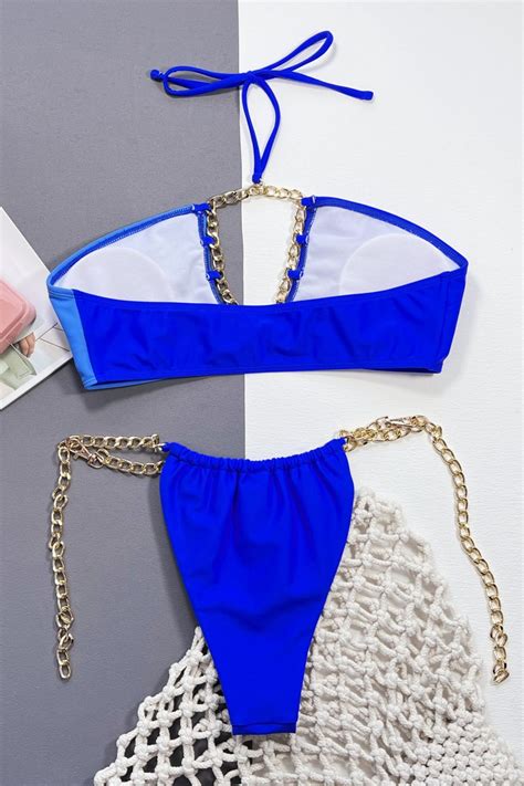 Wholesale Blue Sexy Patchwork Solid Bandage Hollowed Out Chains