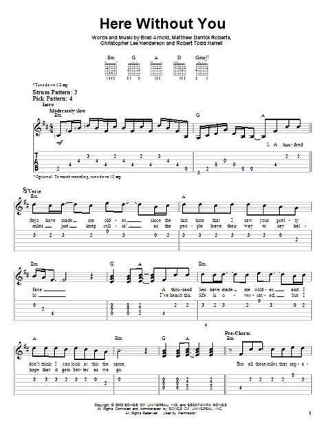 Here Without You By 3 Doors Down Easy Guitar Tab Guitar Instructor