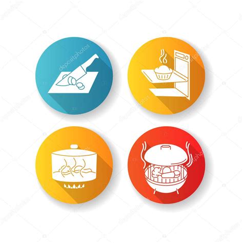 Métodos De Cocción Diseño Plano Largo Conjunto De Iconos De Glifo