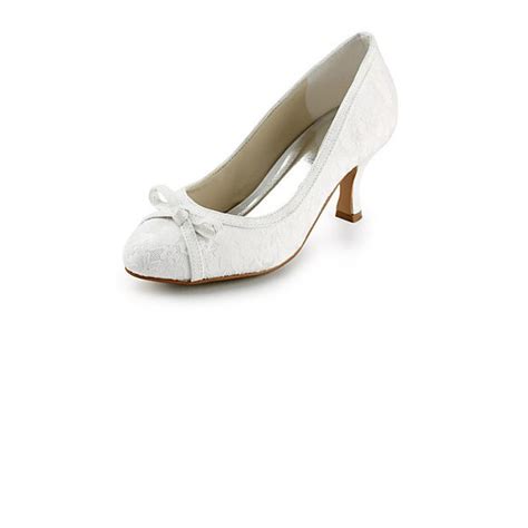 Womens Lace Satin Spool Heel Closed Toe Pumps With Bowknot Sparkling