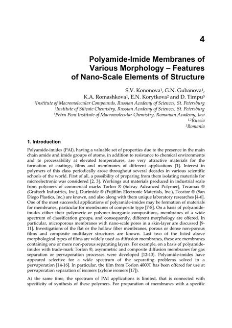 Pdf Polyamide Imide Membranes Of Various Morphology Features Of