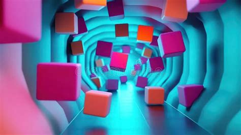A Vibrant Tunnel Filled With Floating Colorful Cubes Creating A Surreal Digital Environment