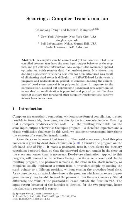 Pdf Securing A Compiler Transformation Dokumentips