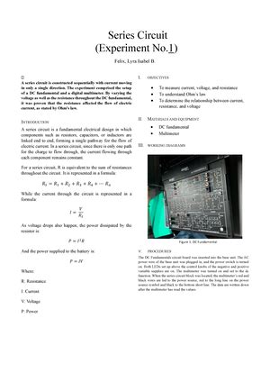 Laboratory Report 6 Circuits Series Circuit Experiment 6 Felix Lyra Isabel B A Third