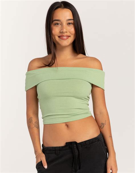 Rsq Womens Off The Shoulder Top Green Tillys