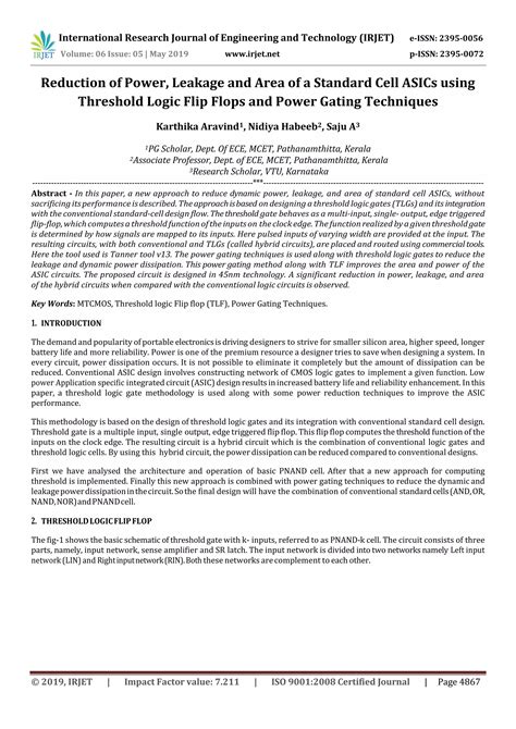 Irjet Reduction Of Power Leakage And Area Of A Standard Cell Asics