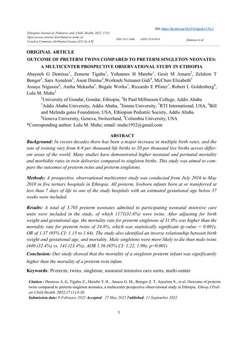 Pdf Outcome Of Preterm Twins Compared To Preterm Singleton Neonates A Multicenter Prospective