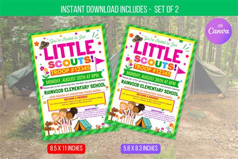 EDITABLE Scout Recruitment Flyer Troop Informational Meeting Template Invite School Parent