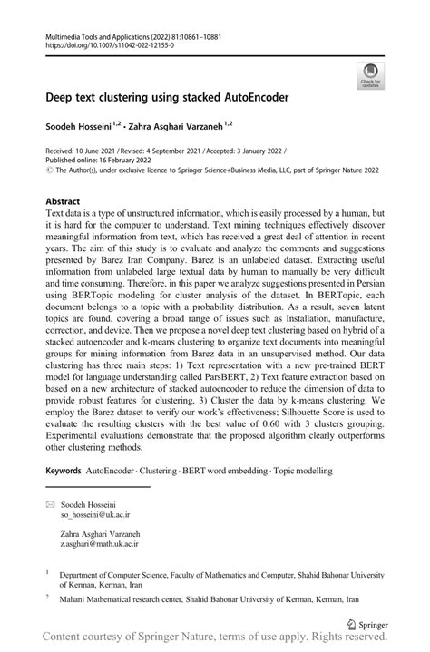 Deep Text Clustering Using Stacked Autoencoder Request Pdf