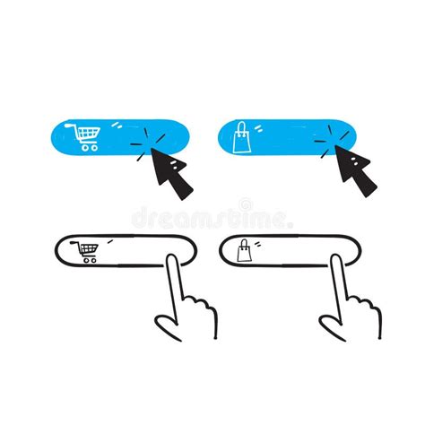 Hand Drawn Doodle Click Here Button With Cursor Symbol For Buy Now