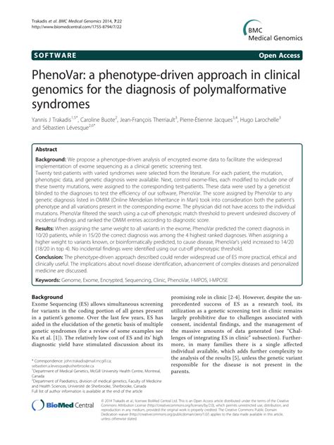 Pdf Phenovar A Phenotype Driven Approach In Clinical Genomics For