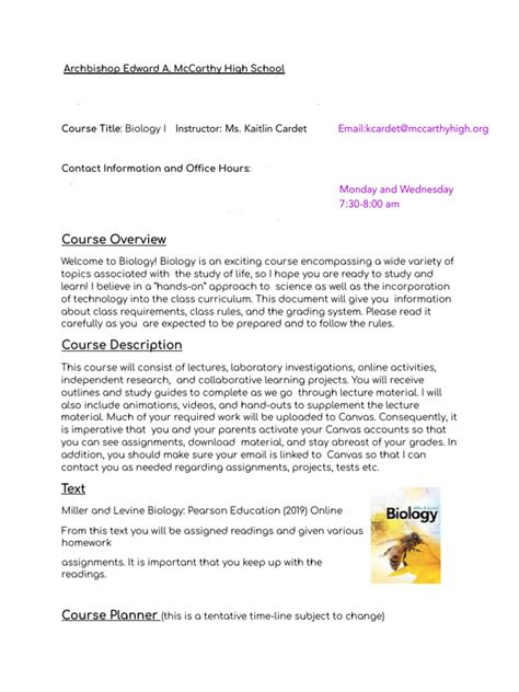 Bio Syllabus 2024 2025cardet Pdf