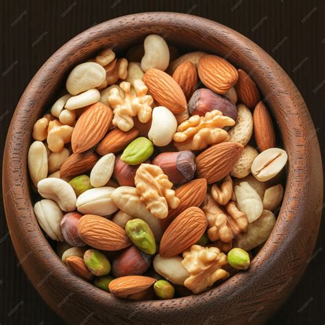 Texture Of Nuts Assorted Nuts In A Wooden Cup Macro For Social Media