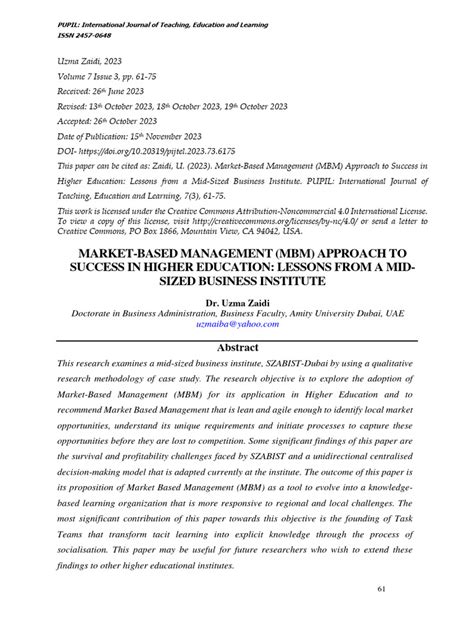 Market Based Management Mbm Approach To Success In Higher Education