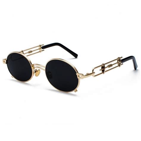 Gold Black Retro Steampunk Unisex Round Vintage Metal Frame Oval Sungl