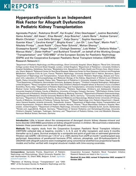 Pdf Hyperparathyroidism Is An Independent Risk Factor For Allograft