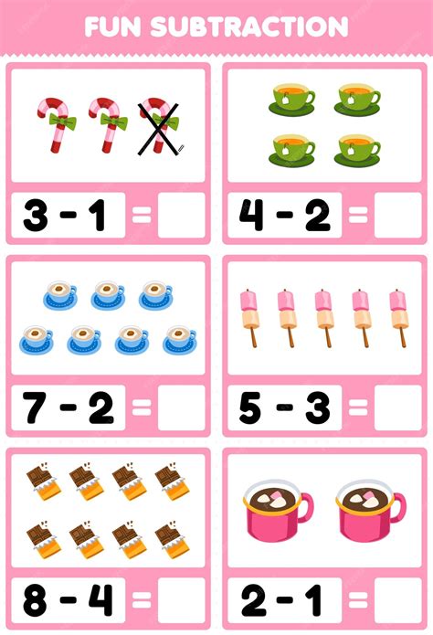 Образовательная игра для детей веселое вычитание путем подсчета и исключения милых мультяшных