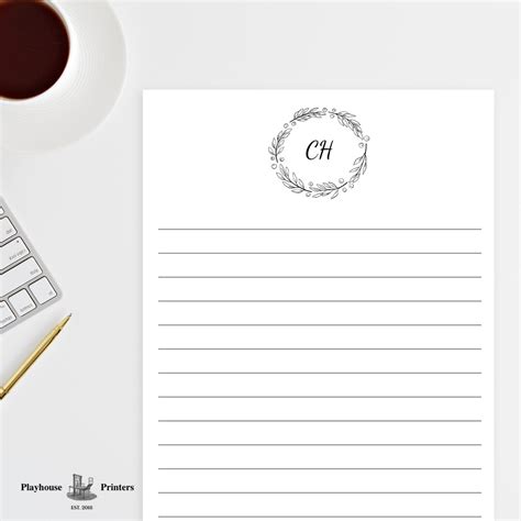 Personalized Lined Notepad Minimalist Wreath Design Lined Custom