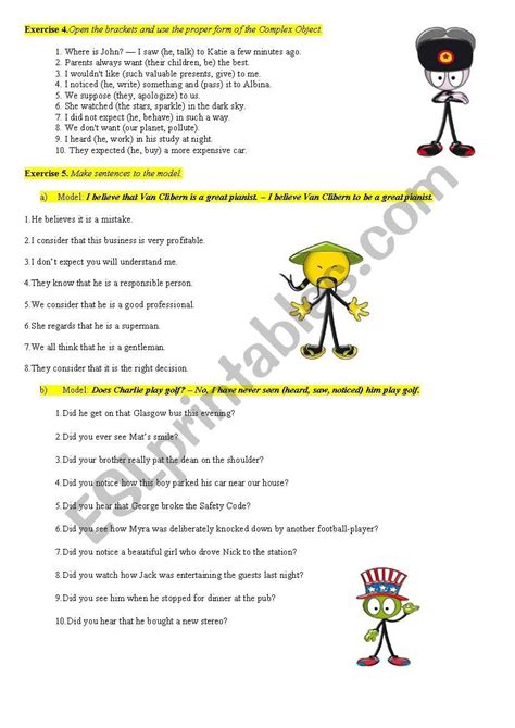 Complex Object Worksheet Grammar Worksheets Vocabulary Skills Esl