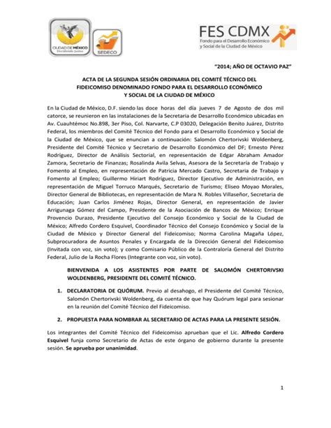 Acta de la Segunda Sesión Ordinaria del Comité