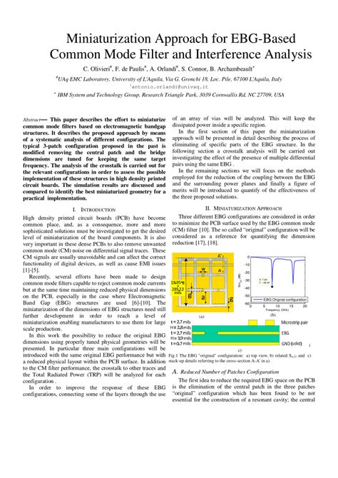 Pdf Miniaturization Approach For Ebg Based Common Mode Filter And