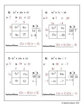 Factoring Quadratics Using Box Method A Practice By Valentina Boesch