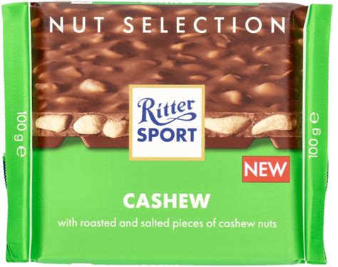 RITTER SPORT czekolada mleczna z prażonymi solonymi kawałkami orzechów nerkowca 100 g