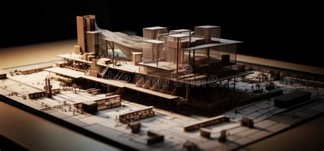 Architectural Model Of A Building On A Large Construction Table Stock