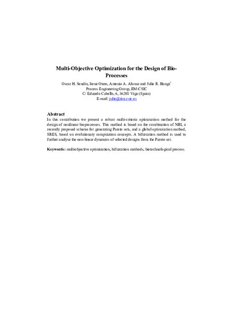 pdf multi objective optimization for the design of bio processes
