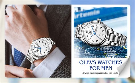 OLEVS Silver Watches For Men Stainless Steel Easy Read Mens Watches Analog Big Face Waterproof