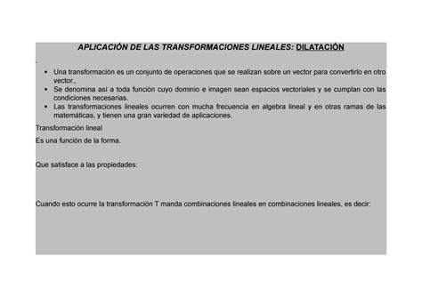 Aplicación DE LAS Transformaciones Lineales APLICACIÓN DE LAS