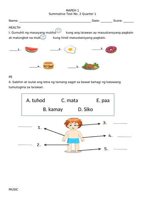 Summative Test 2 Quarter 1 MAPEH Summative Test Summative Summative
