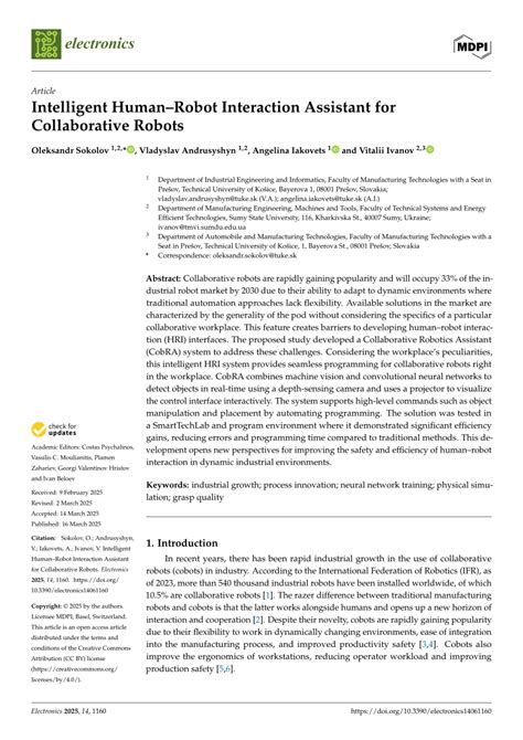 Pdf Intelligent Humanrobot Interaction Assistant For Collaborative Robots