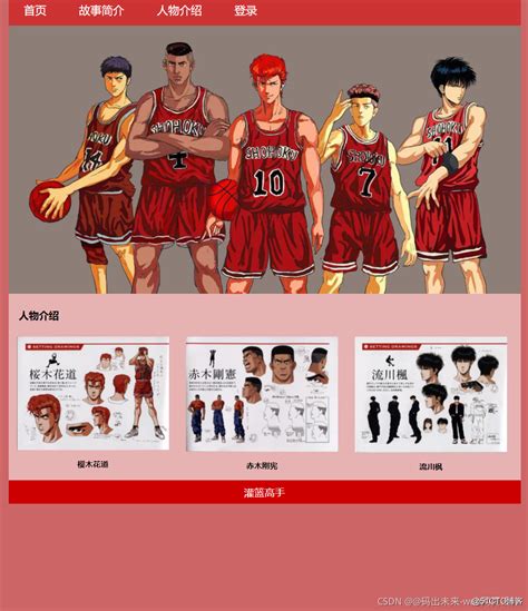 html5期末大作业：动漫网站设计——灌篮高手 4页 html css 学生dw网页设计作业成品 web课程设计网页规划与设计 计算机毕设网页