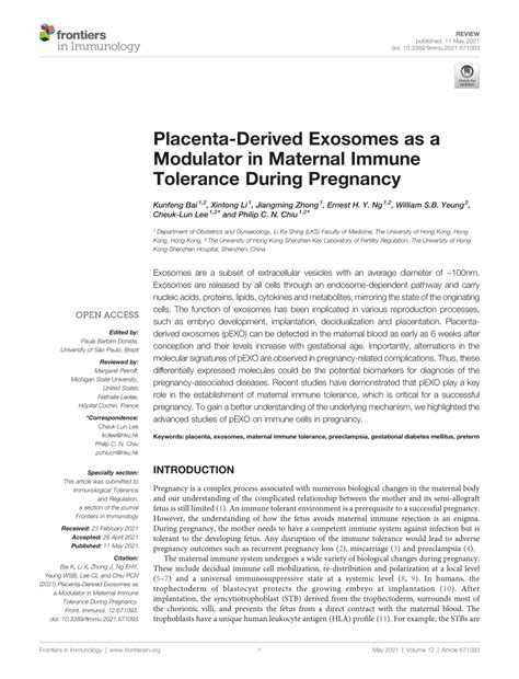 Pdf Placenta Derived Exosomes As A Modulator In Maternal Immune