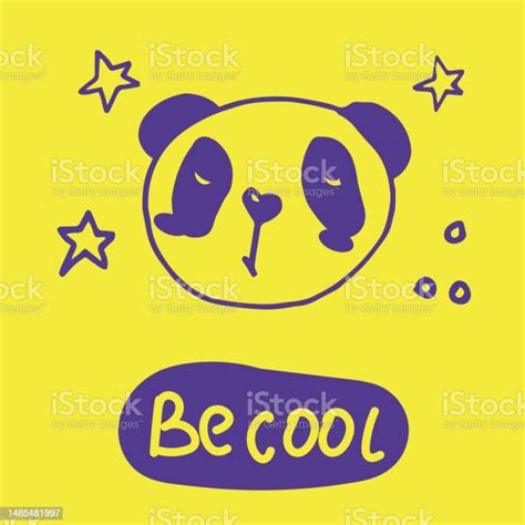 팬더 벡터 프린트 베이비 샤워 카드 텍스트 Be Cool 만화 일러스트 인사말 카드 생일 포스터 또는 배너에 대 한 어린이 카드 낙서 초대장 Eps 스티커에 대한 스톡 벡터