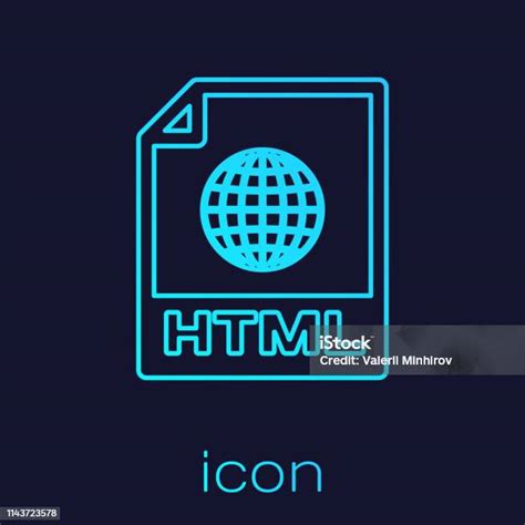 청록색 Html 파일 문서 아이콘입니다 파란색 배경에 고립 된 Html 버튼 라인 아이콘을 다운로드 합니다 Html 파일