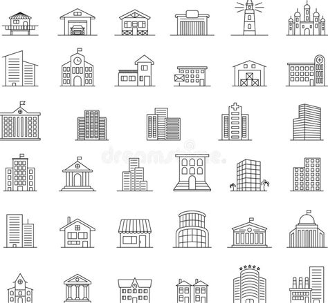 Building Line Icons Set Vector Stock Vector Illustration Of