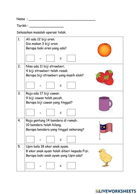 Operasi Tolak Online Worksheet For Preschool You Can Do The Exercises