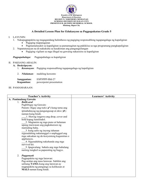 Cot A Detailed Lesson Plan For Edukasyon Sa Pagpapakatao Grade Nbkomputer