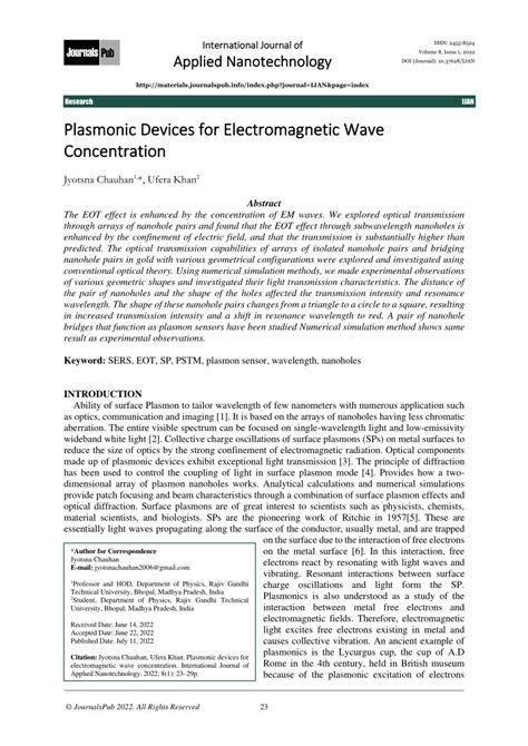 Pdf International Journal Of Plasmonic Devices For Electromagnetic