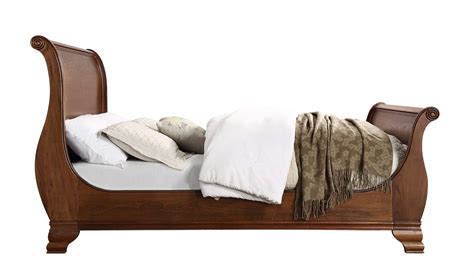 Ashleigh Queen Sleigh Bed Traditional Style Ash Wood Walnut Finish
