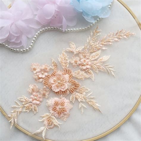 Light Blue Beaded Lace Fabric With 3d Flower Elegant Fine Etsy