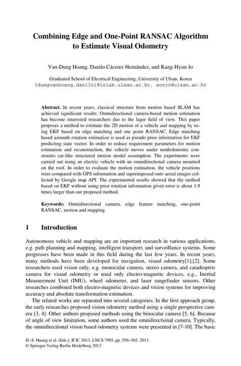 Pdf Combining Edge And One Point Ransac Algorithm To Estimate Visual
