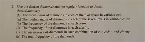 Solved Use The Dataset Diamonds And The Tapply Function Chegg